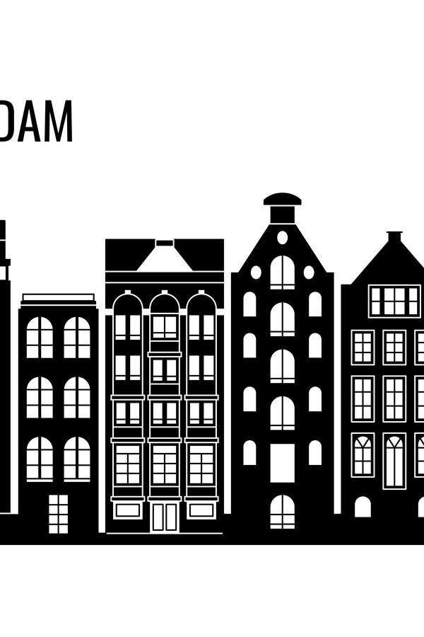 Row of old typical amsterdam houses vector silhouettes