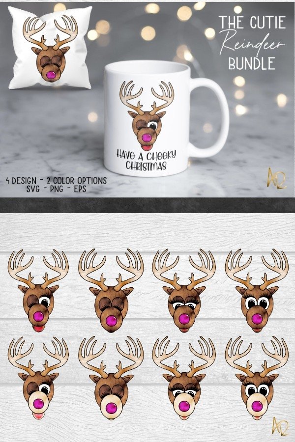 The Cute Reindeer sublimation Bundle | Clip Art PNG SVG EPS