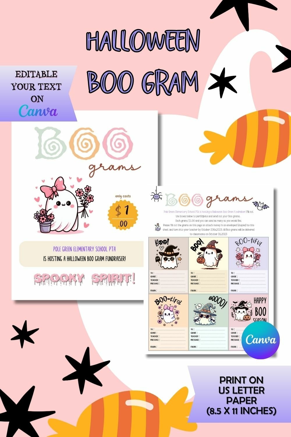 Editable Halloween Boo Gram Template, School Candy Gram