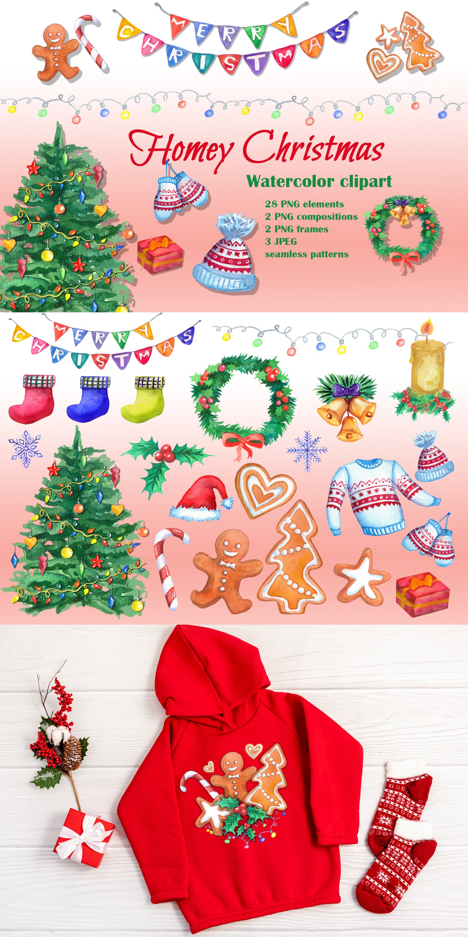 Homey Christmas Watercolor Cliparts Set (2258966)