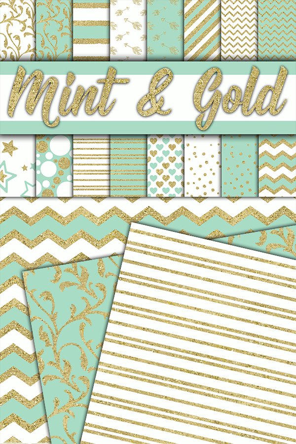 Mint and Gold Digital Paper (39785)