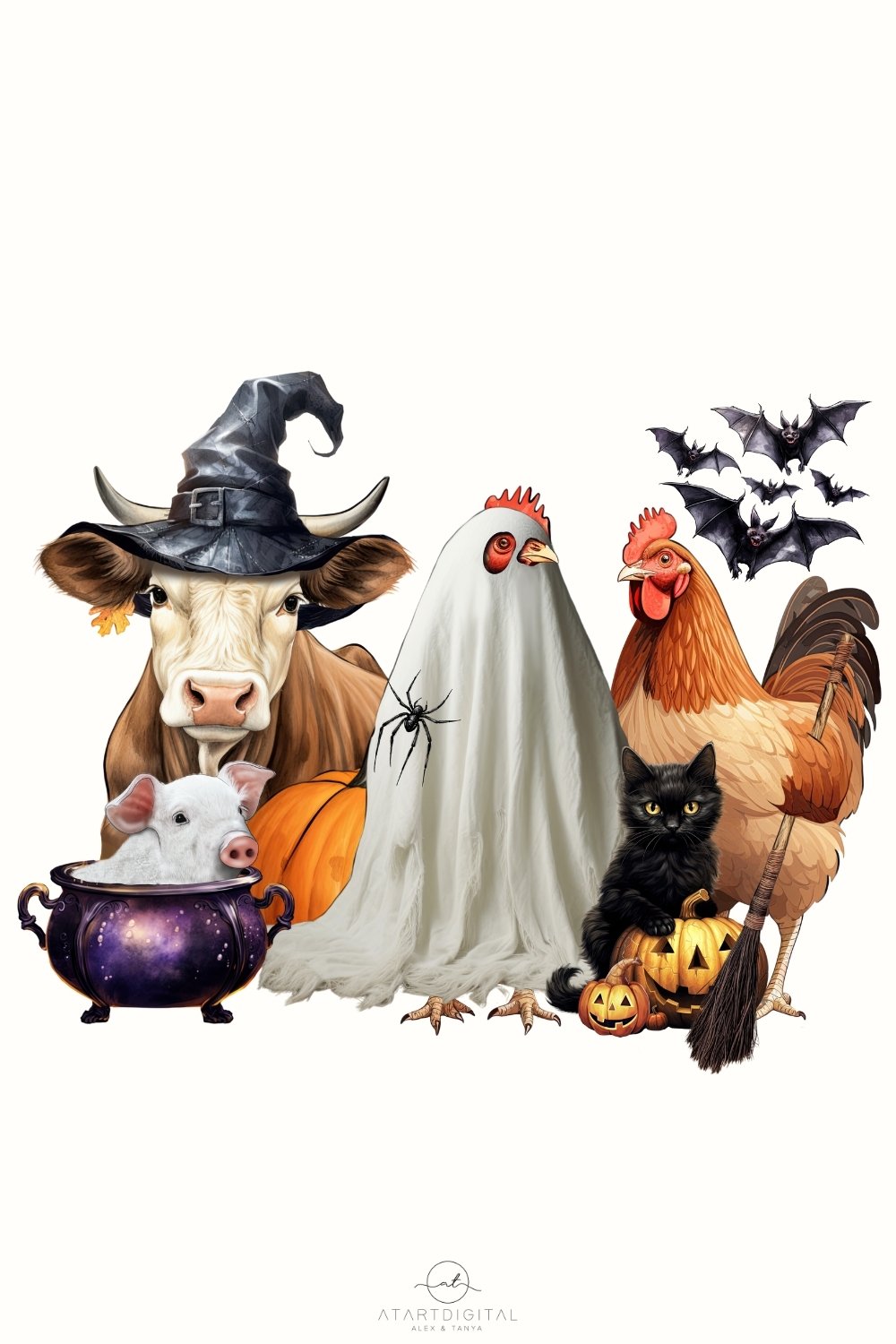 Halloween Farm Animals Png, Spooky Season Farm Designs