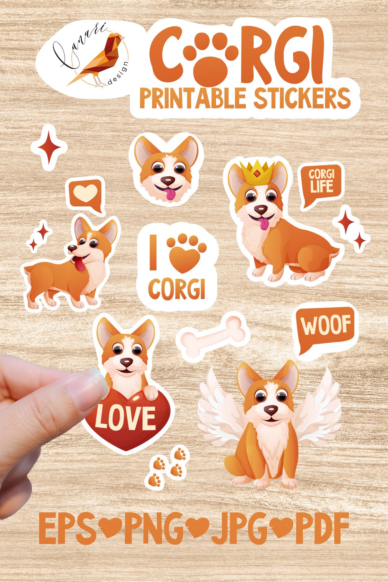 Corgi pet printable stickers png pdf eps
