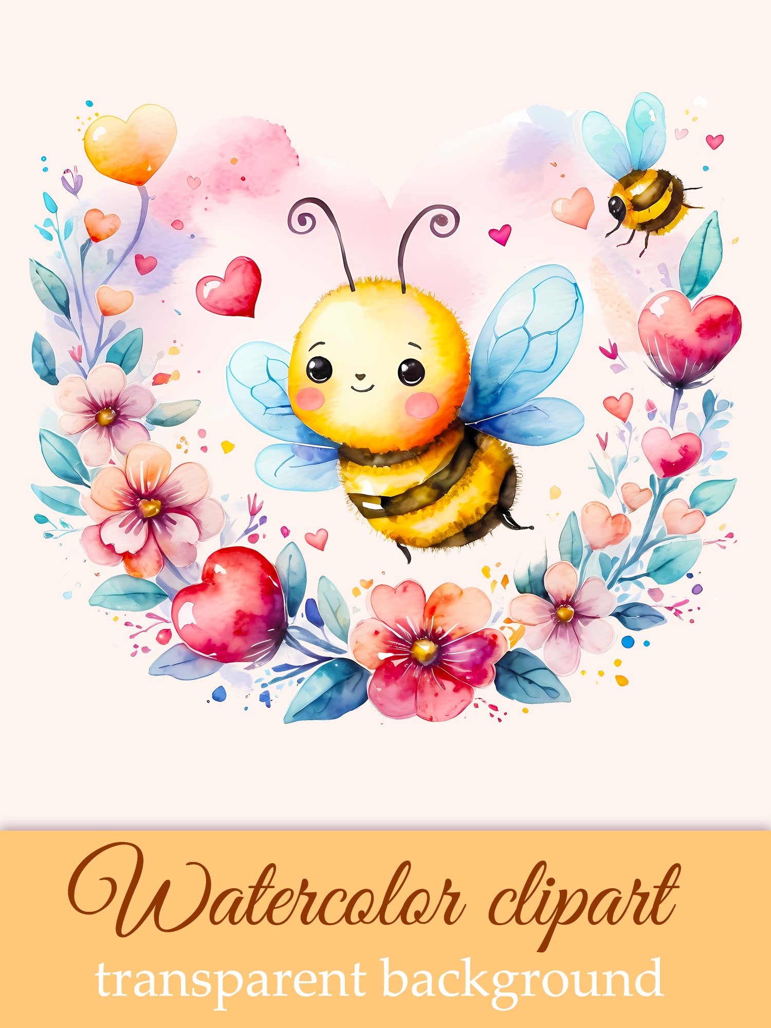 Watercolor Spring Bee Clipart, Bee watercolor painting, PNG,