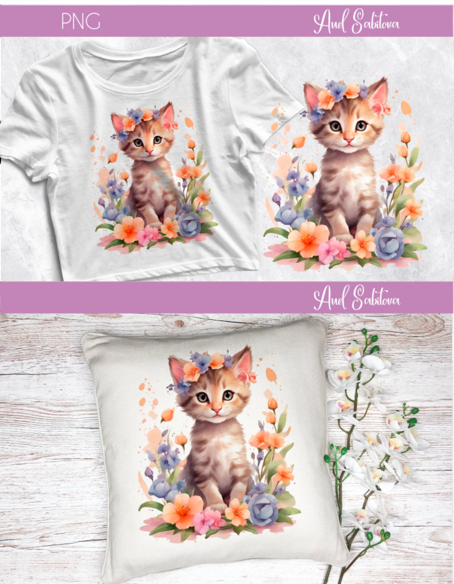 Floral Cat, Sublimation design