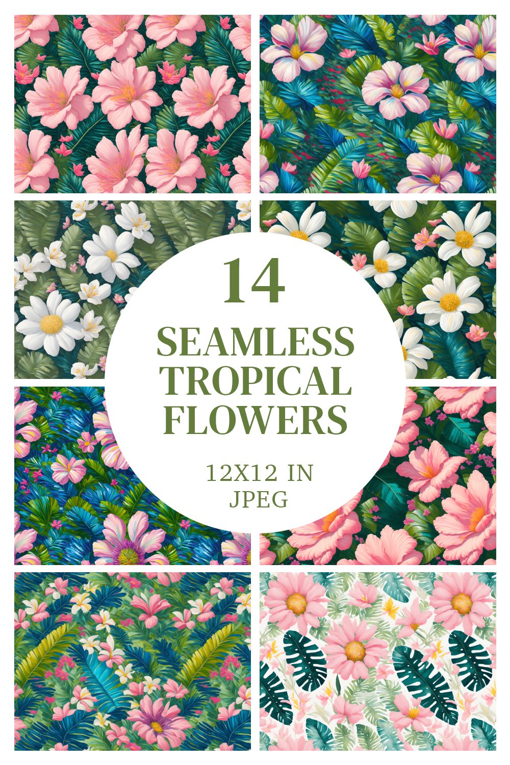 14 Tropical Flowers Seamless Papers