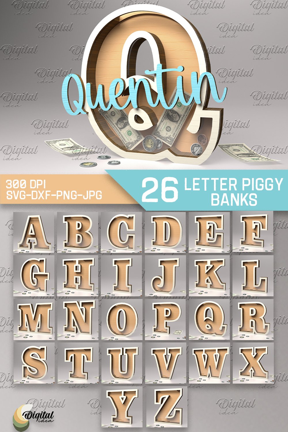 Letter Piggy Bank Laser Cut Bundle. Glass Money (3125568)