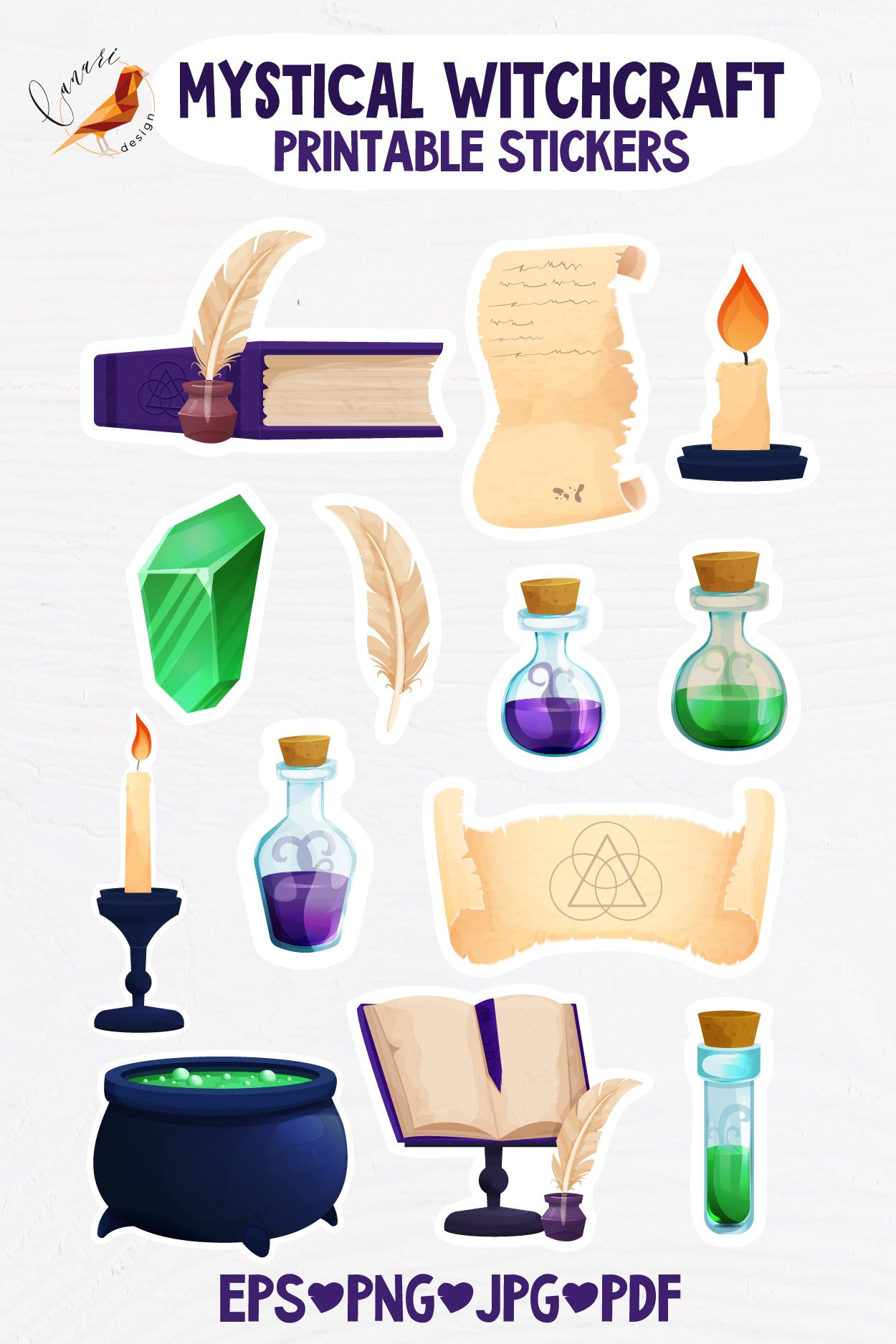 Mystical Witchcraft Printable stickers PDF PNG