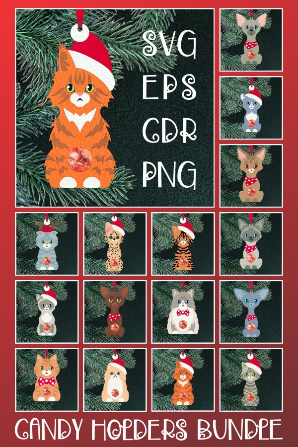 Cats-Candy Holders-Christmas Ornaments Bundle SVG