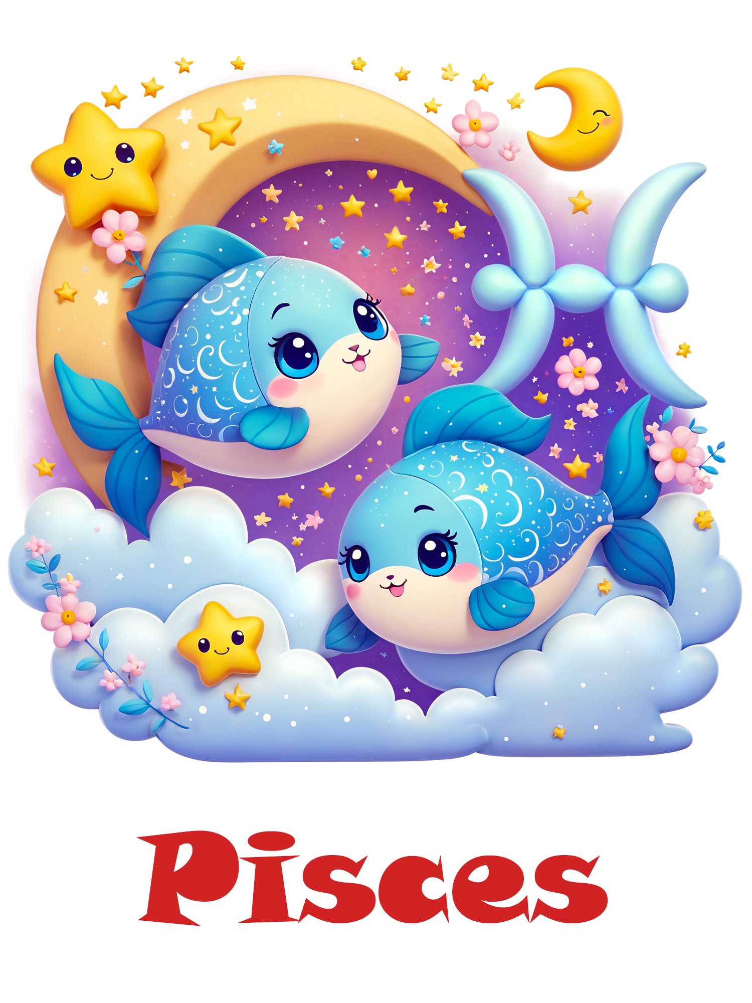 Cute Pisces: 3D Cartoon Astrological Clipart
