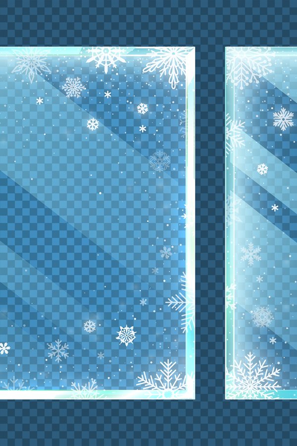 Frozen glass frames with snowflakes. Winter window border se