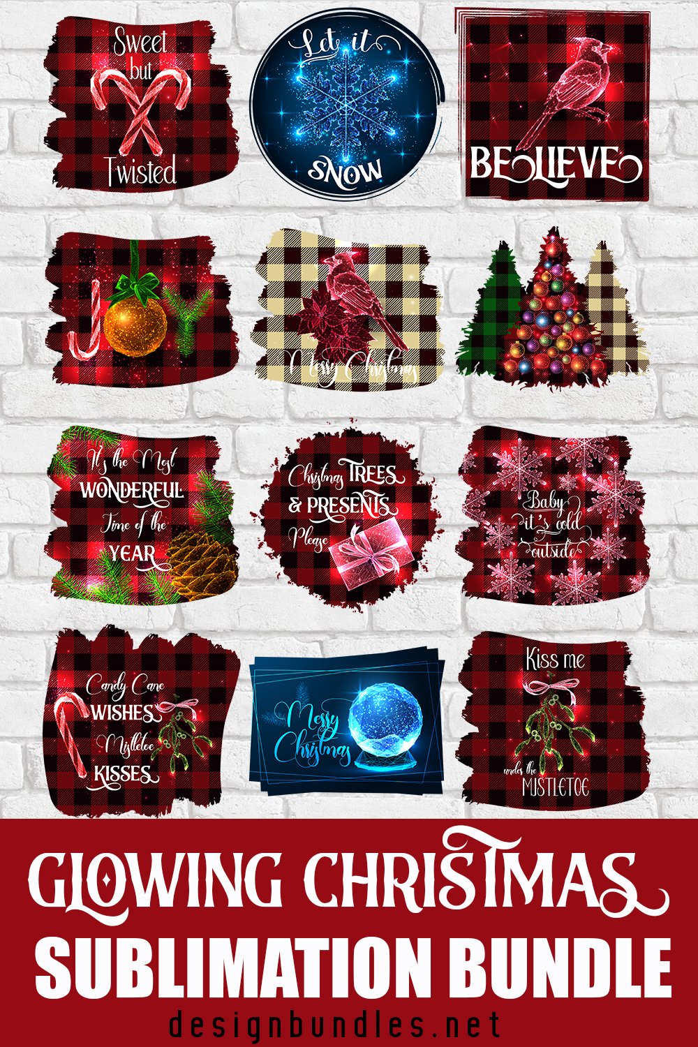 12 Glowing Christmas sublimation designs bundle