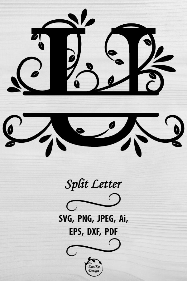 Letter U. Split monogram letter U. Floral alphabet SVG, DXF