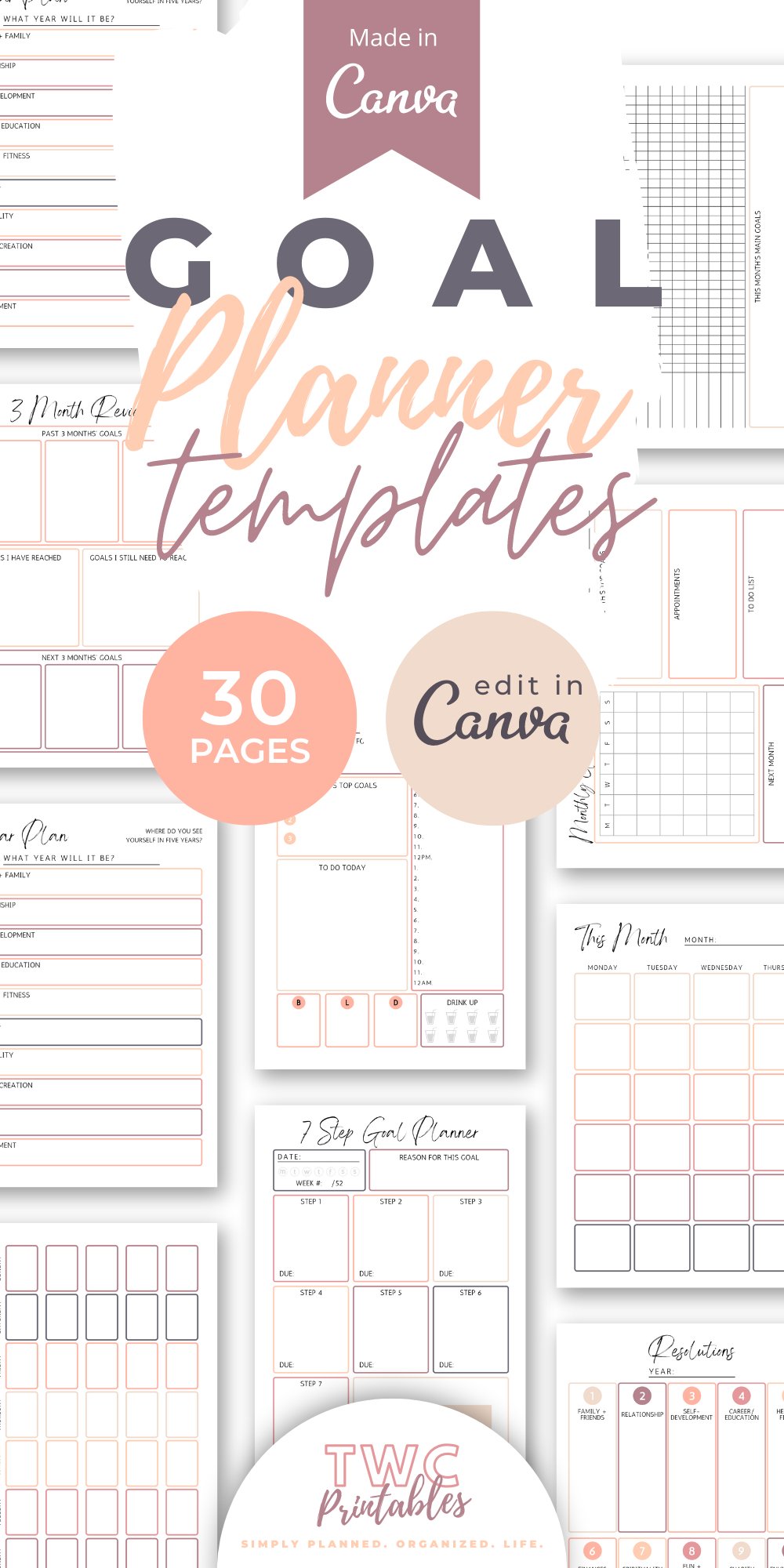 Goal planner canva templates