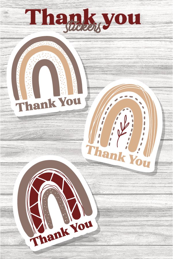 Rainbow Thank you - 3 Printable stickers