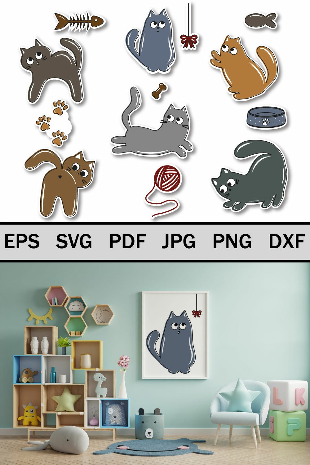 Bundle cute cats. Stickers for Printing Cricut