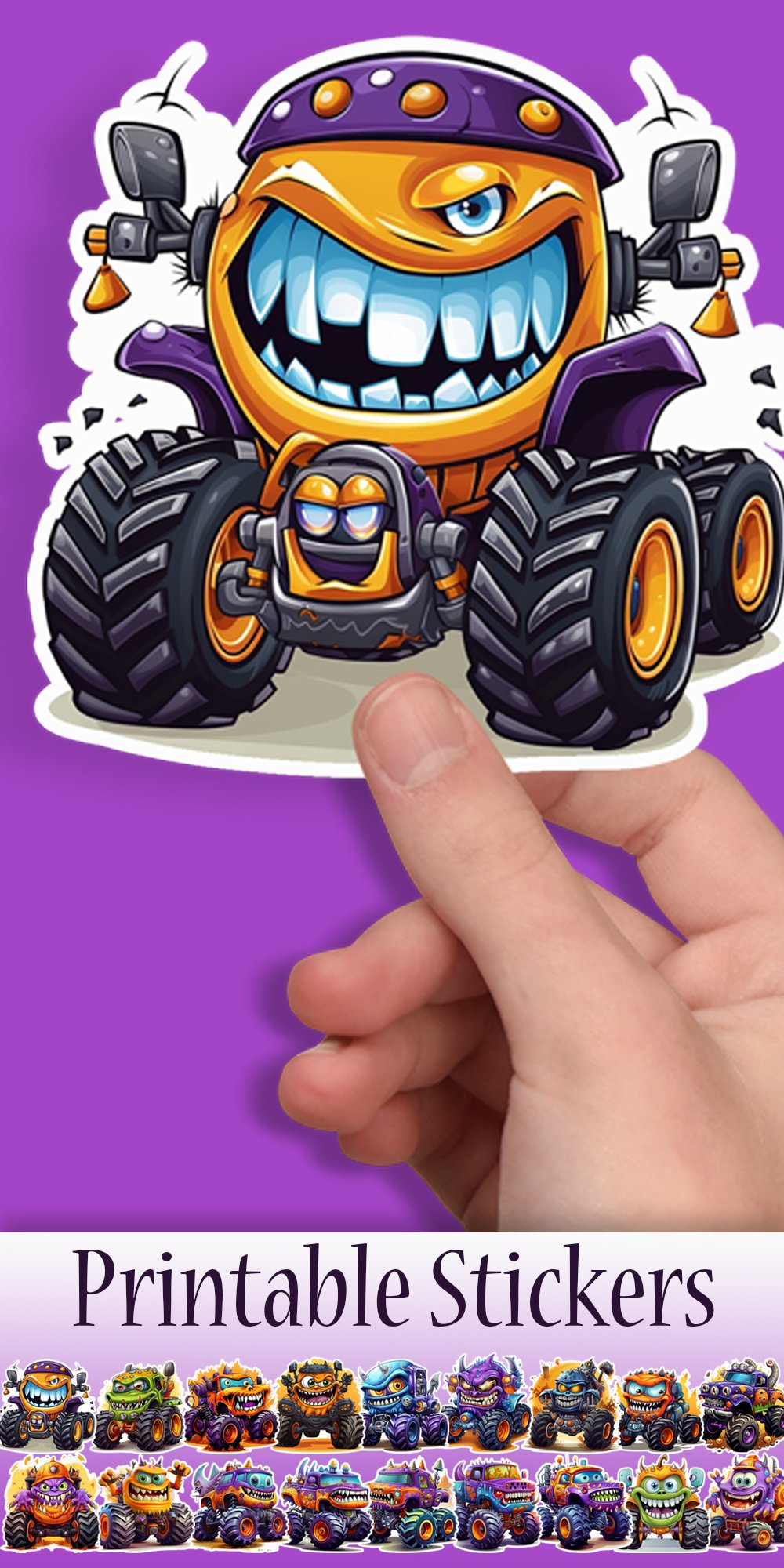 Cute Halloween Monster Truck Stickers: Rev Up Your Halloween