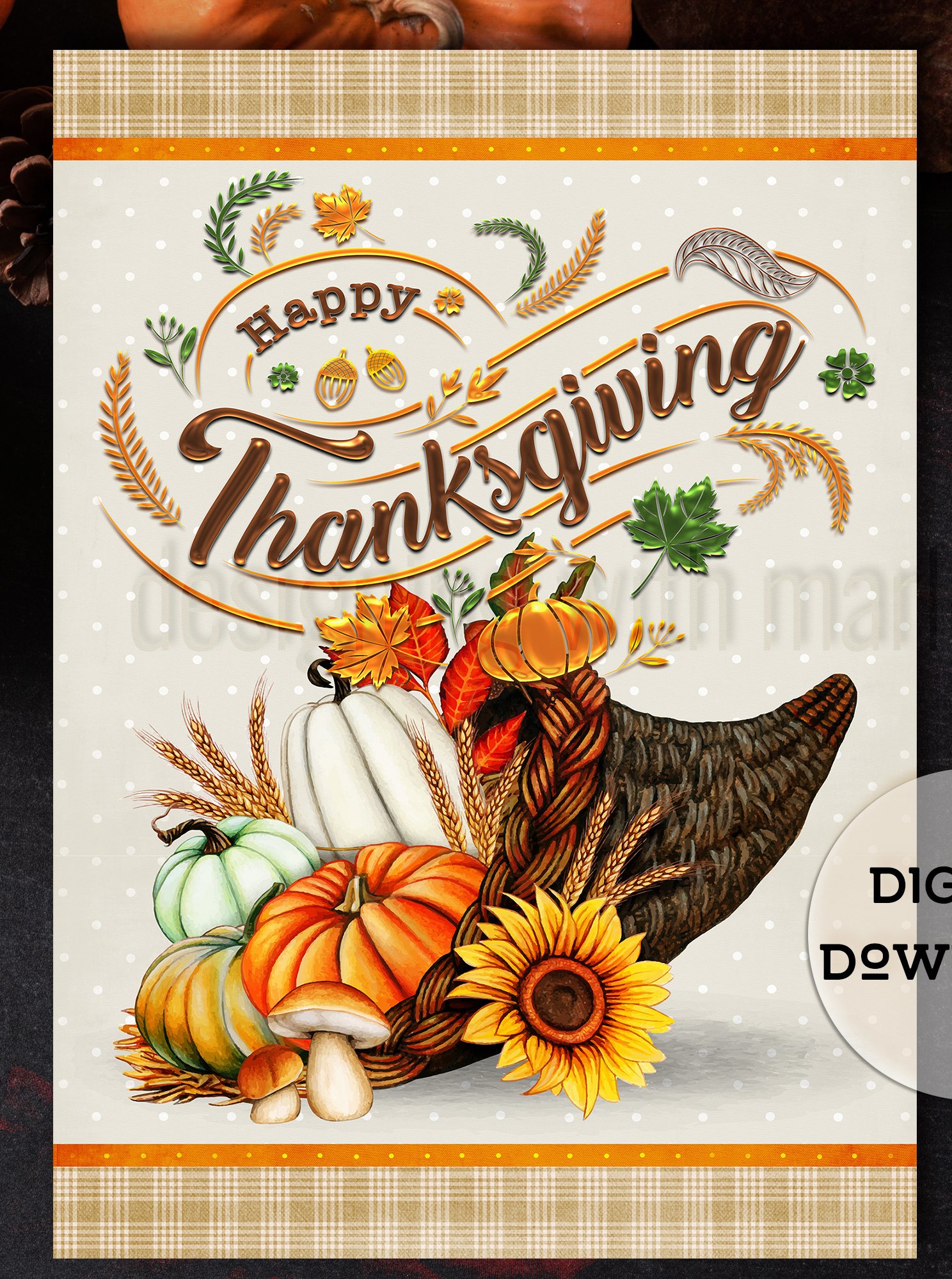Cornucopia 5x7 Happy Thanksgiving Printable Greeting Card