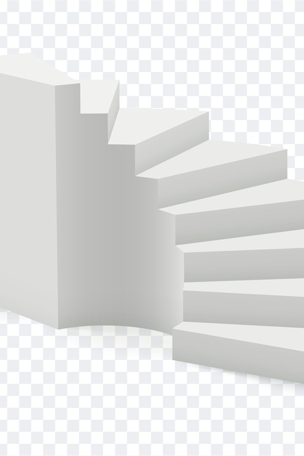 Realistic staircase. Isolated white stair, 3d ladder on tran