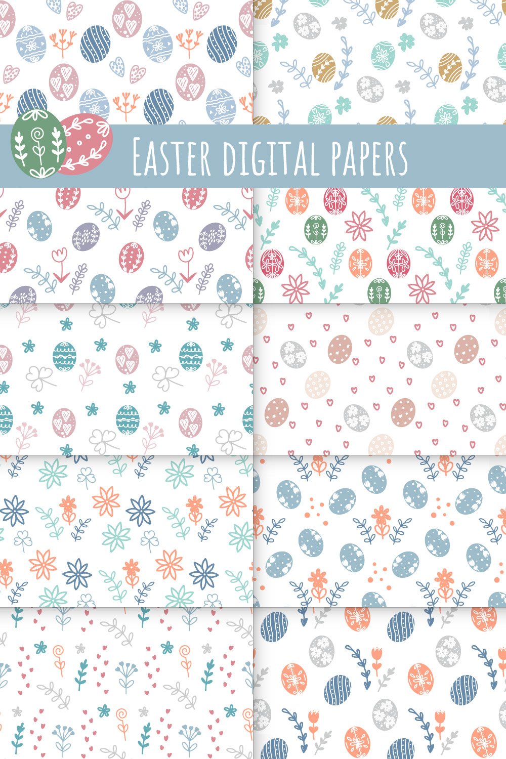 Easter digital papers. Spring seamless patterns set