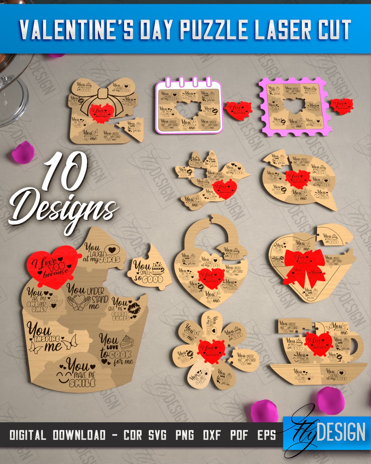 Valentine's Day Puzzle Laser Cut Bundle, Valentine's Gifts