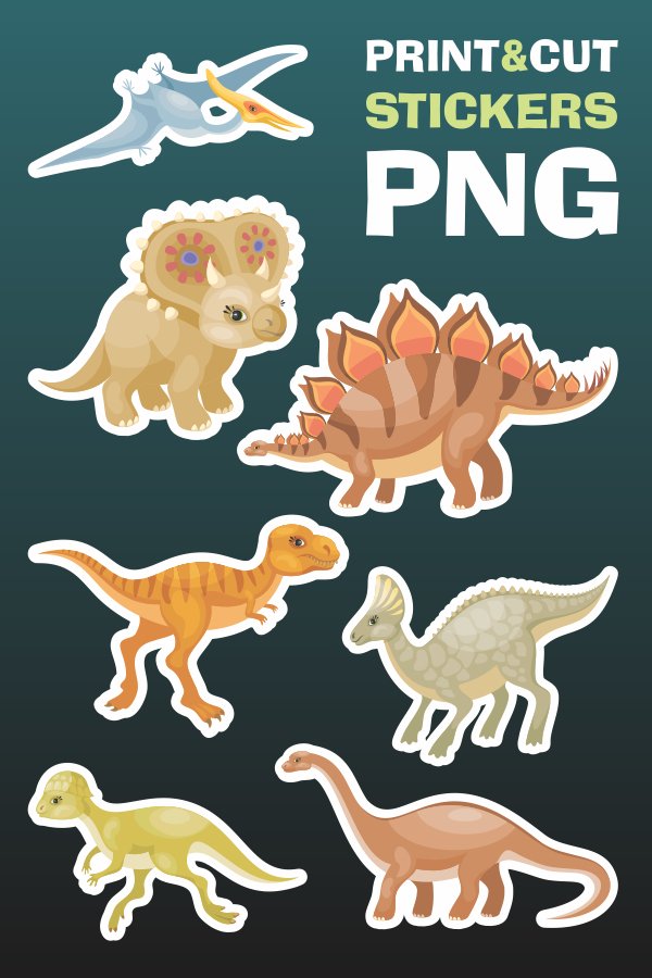 Dino printable stickers PNG