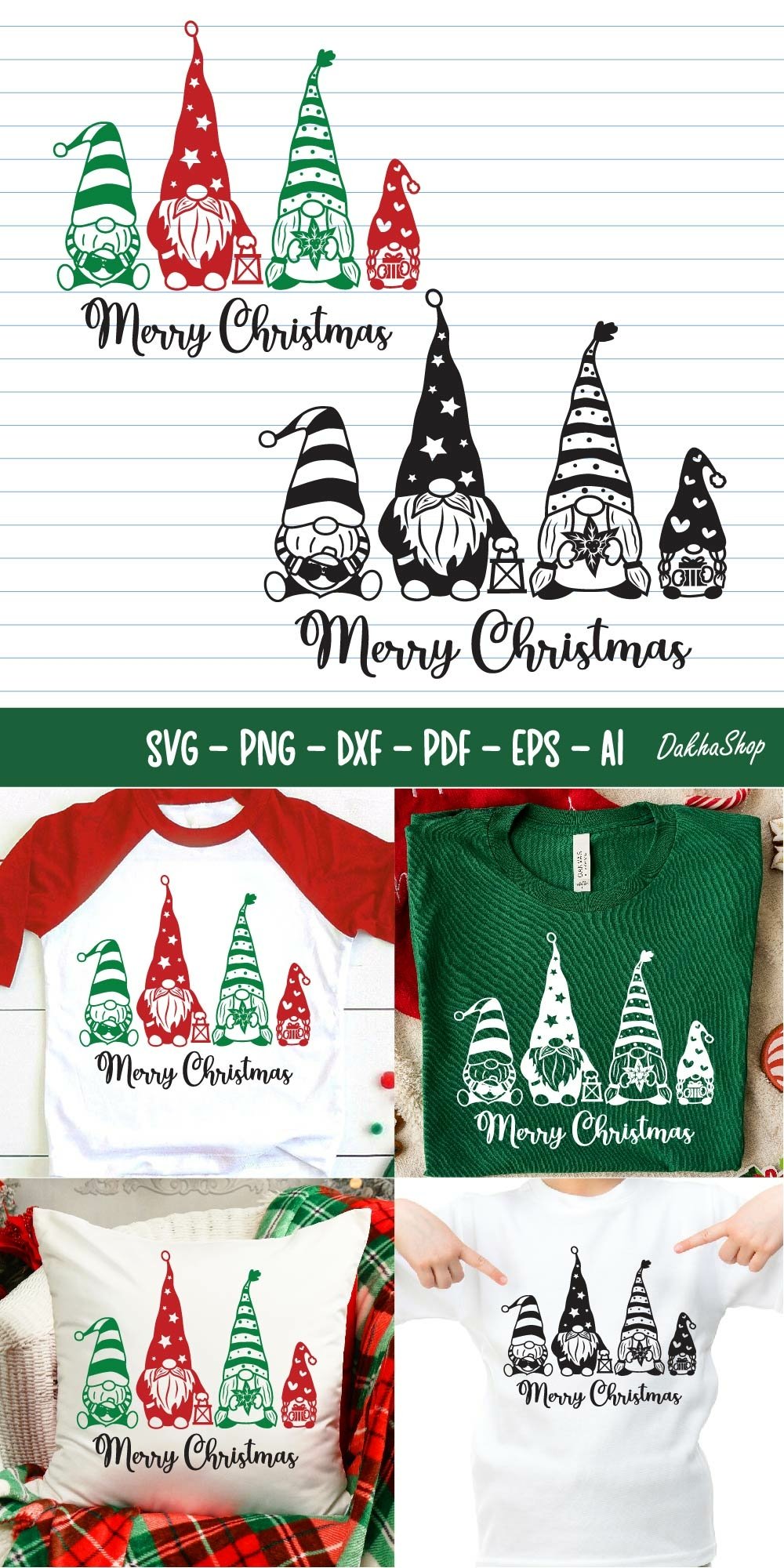 Merry Christmas Svg, Christmas Family Gnome Svg, Png.