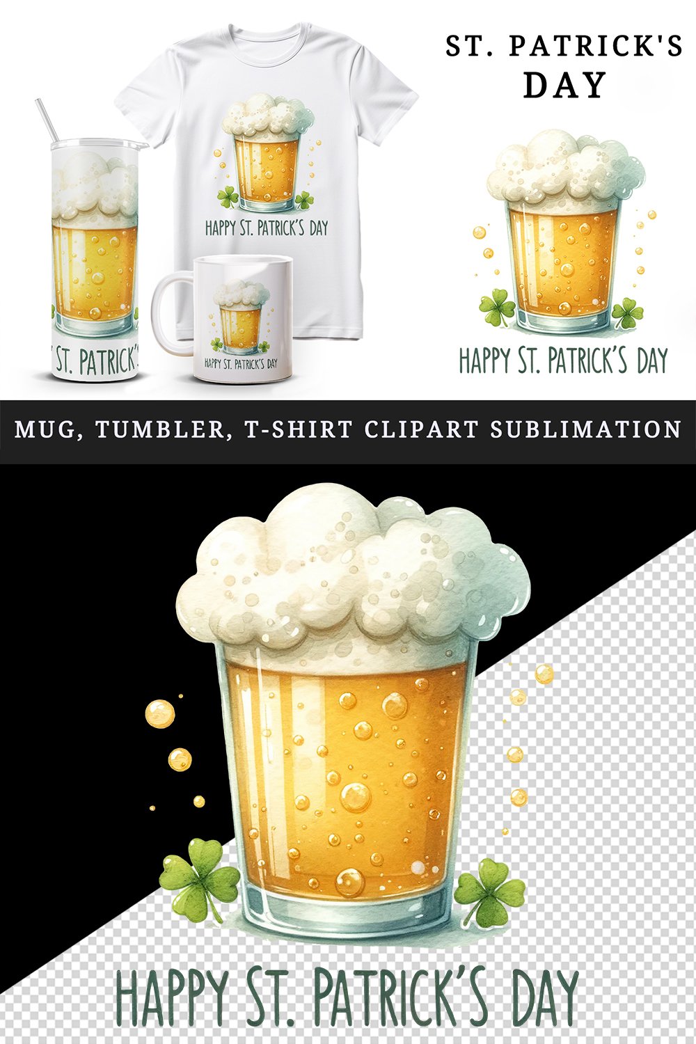Beer St Patricks Day quote tumbler mug clipart sublimation