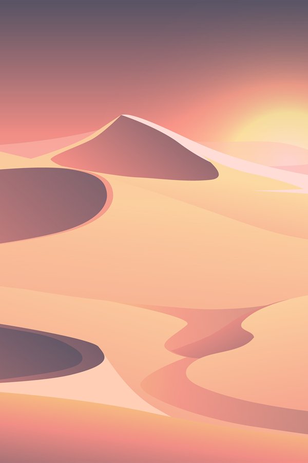 Desert sunset vector landscape with sand dunes