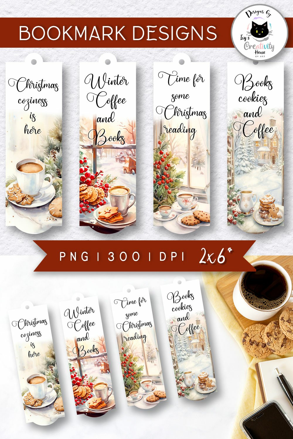 Watercolor Christmas Printable Bookmarks | Coffee Bookmarks