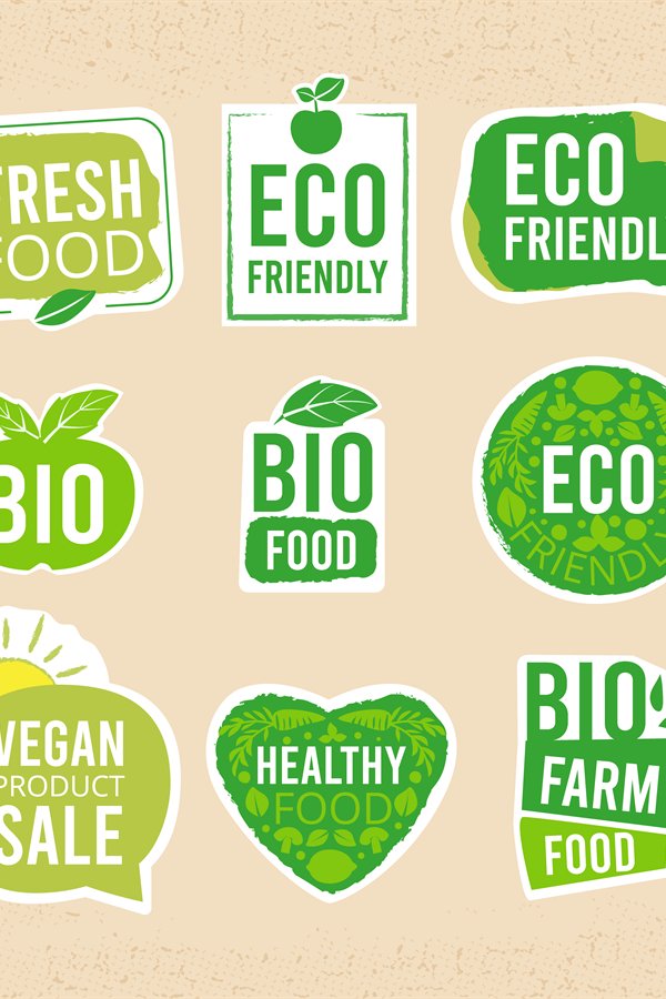 Vegetarian labels. Eco healthy fresh food tags natural produ