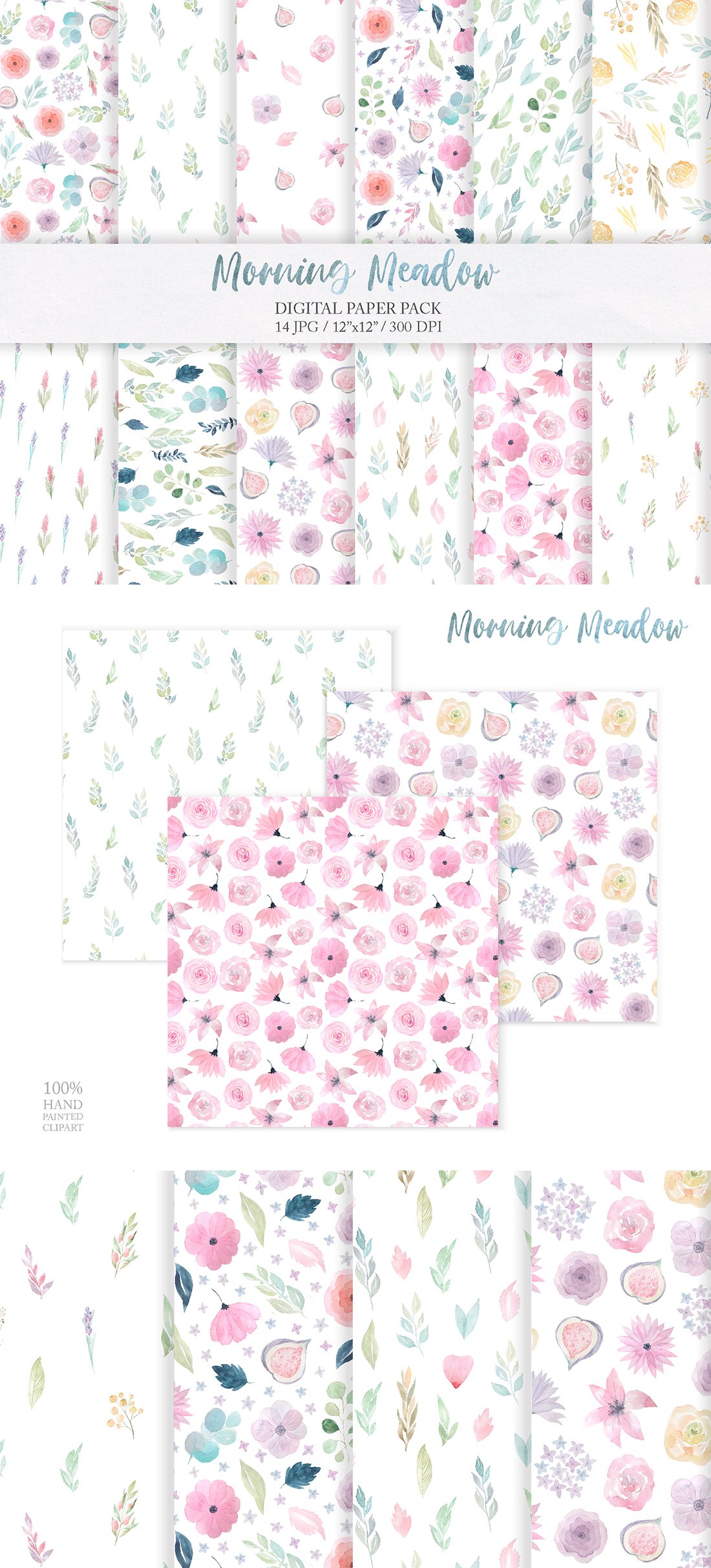 Watercolor Floral Digital Papers Pack (2591683)