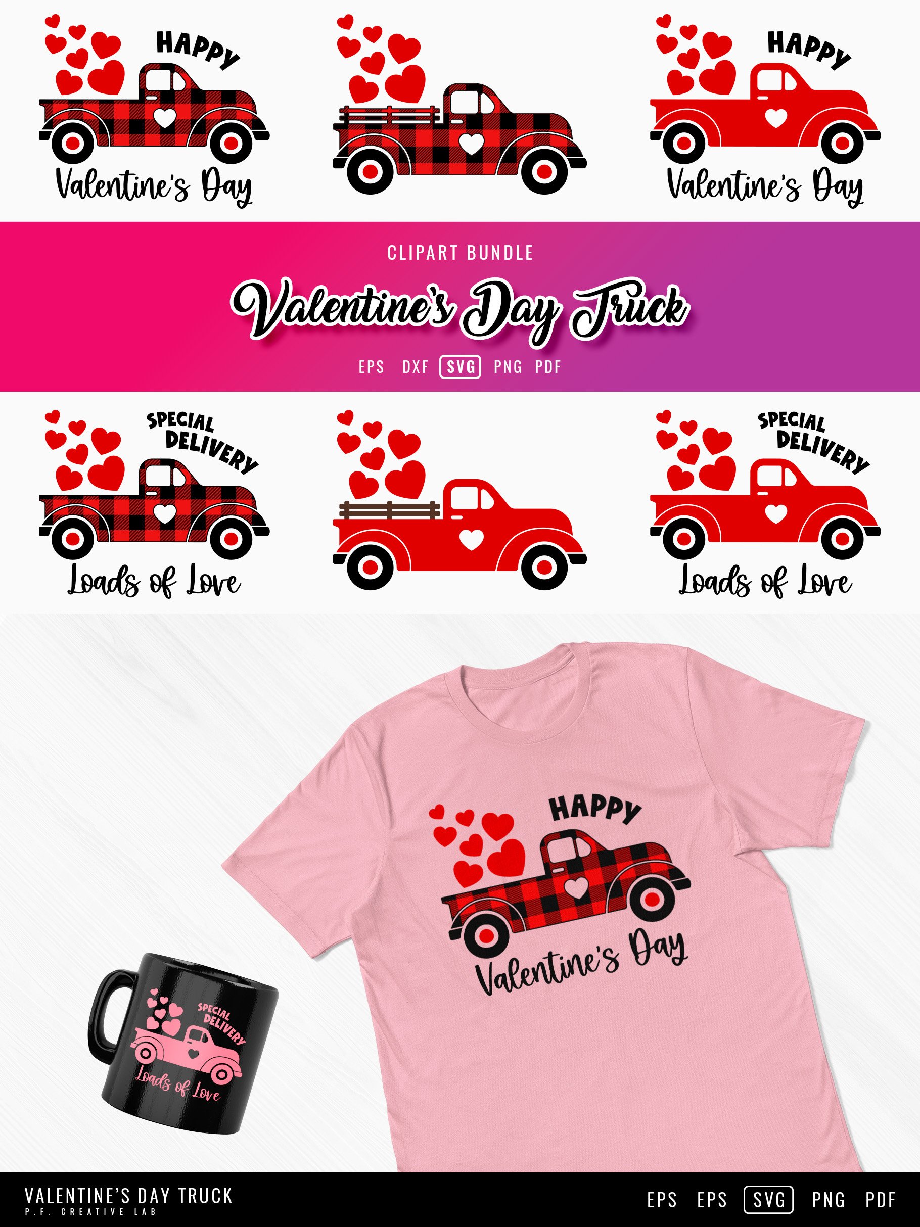 Valentines Day Truck SVG Clipart Bundle