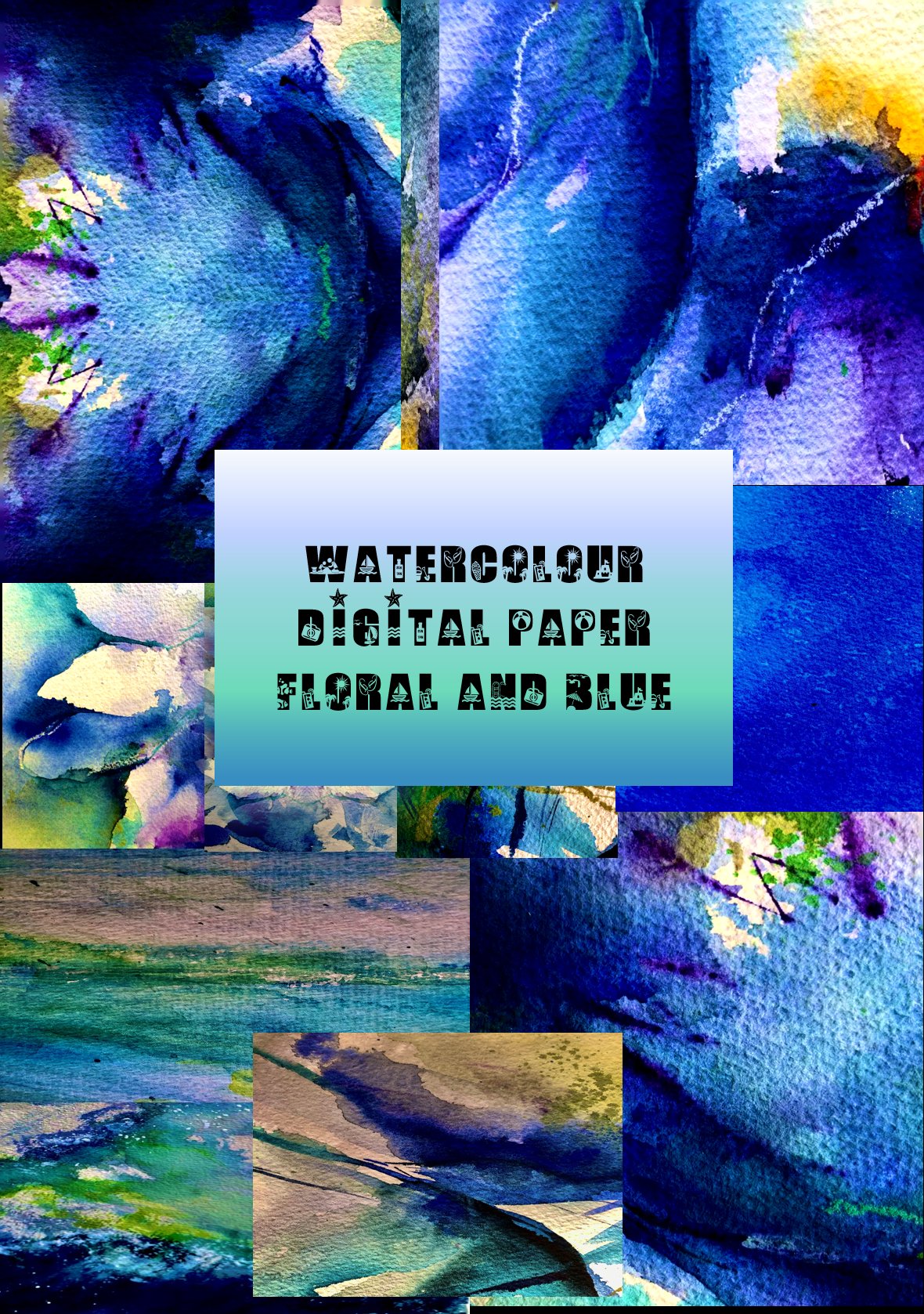 floral blue watercolour digital paper
