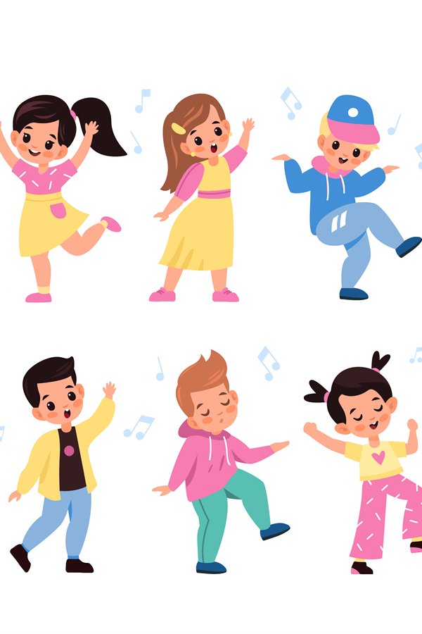 Kids dancing. Children characters dance and sing, (1352897)