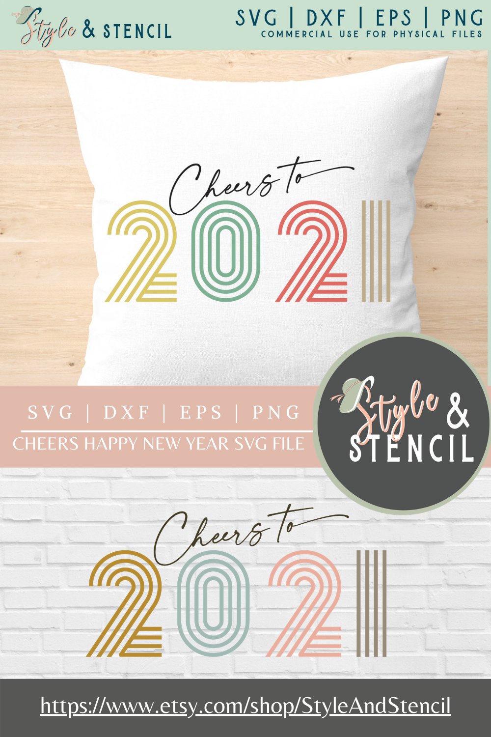 Cheers to New Year 2021 Retro SVG - PNG, DXF, SVG, EPS