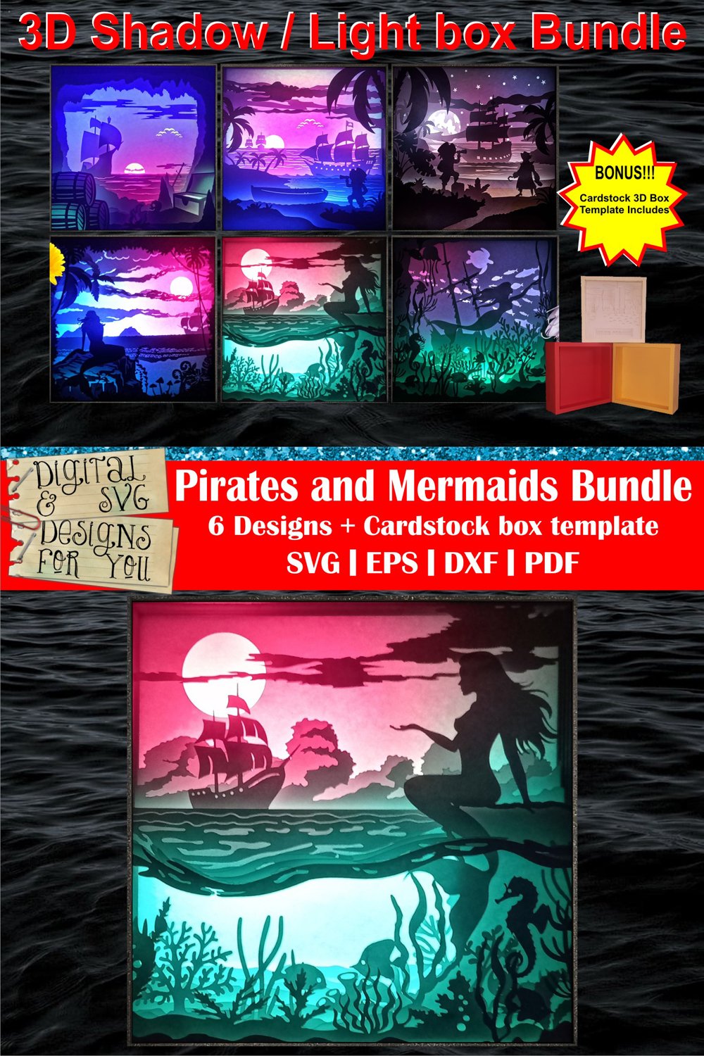 Pirate and Mermaid bundle - 3D Light box | 3d (1577942)
