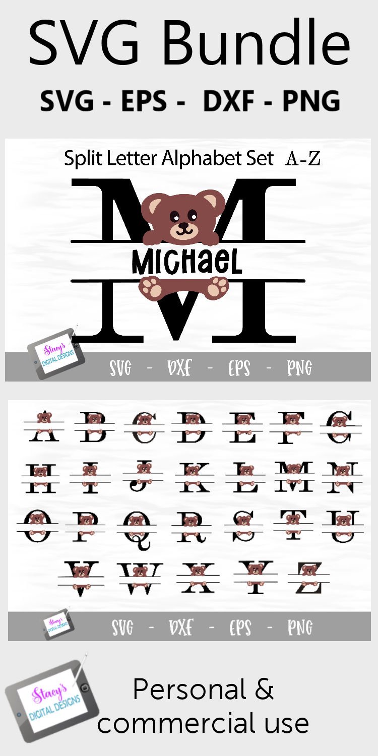 Teddy Bear Split Letters A- Z - 26 Split Monogram SVG Files