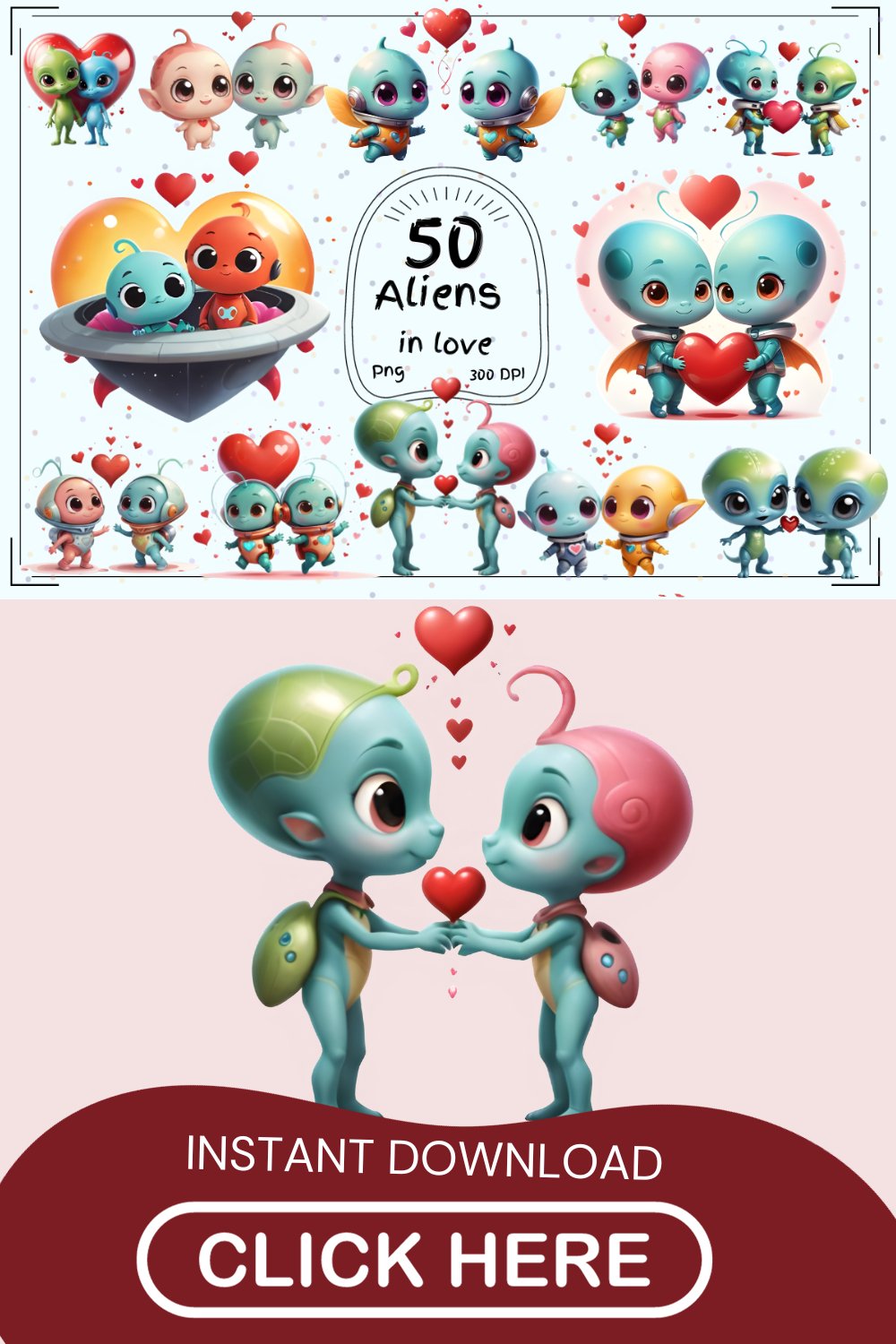 Aliens in Love Clipart - Extraterrestrial Romance Graphics