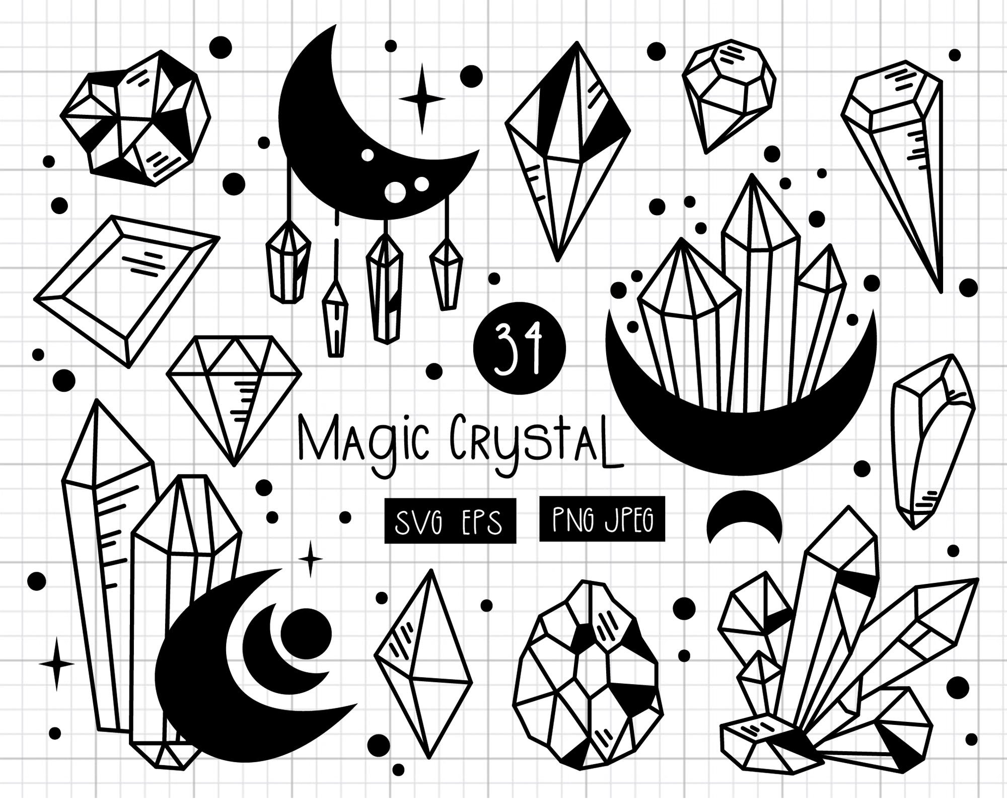 Crystals SVG set, Boho moon svg clipart