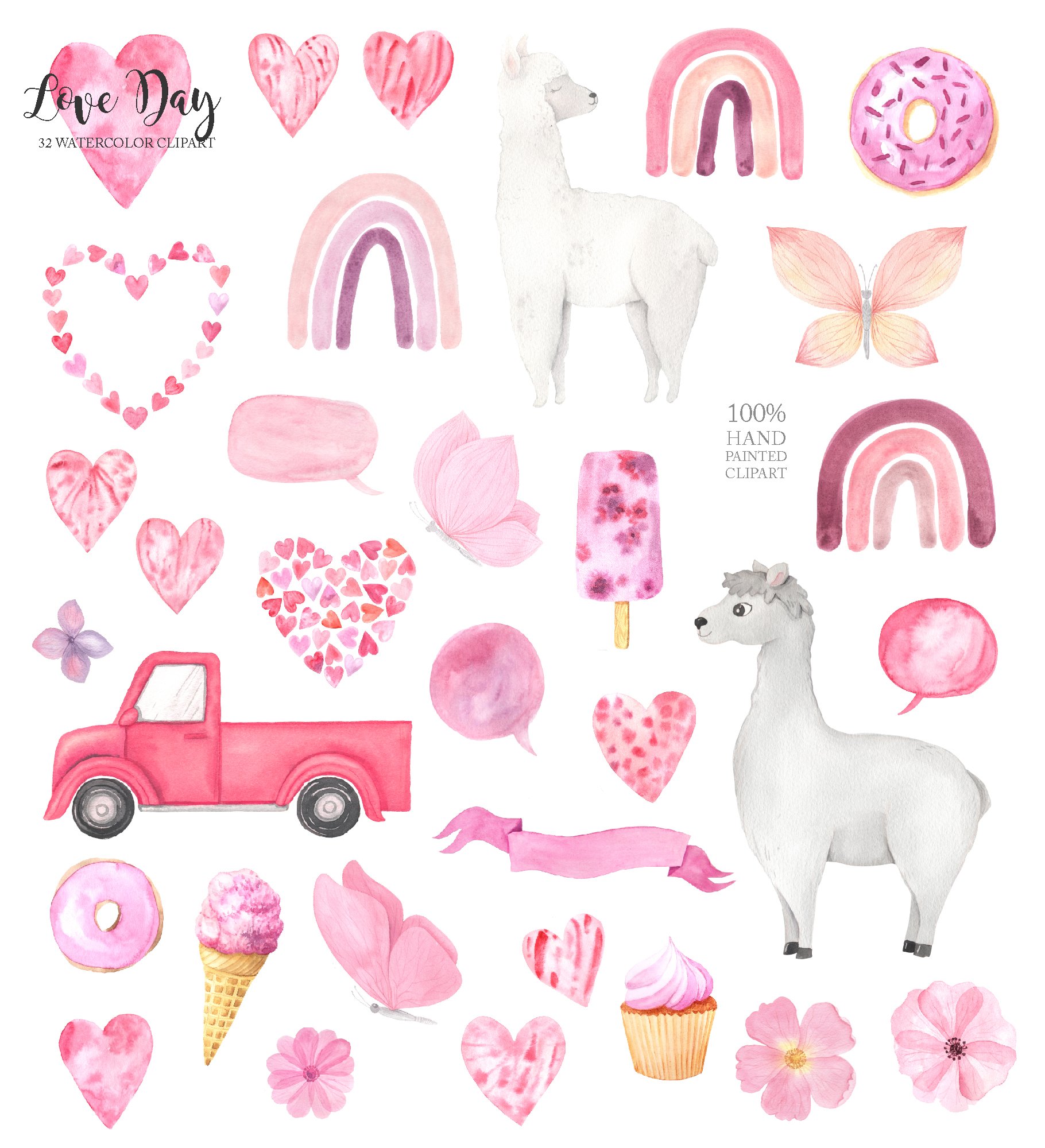 Watercolor Valentine Day Hearts clipart PNG (2381143)