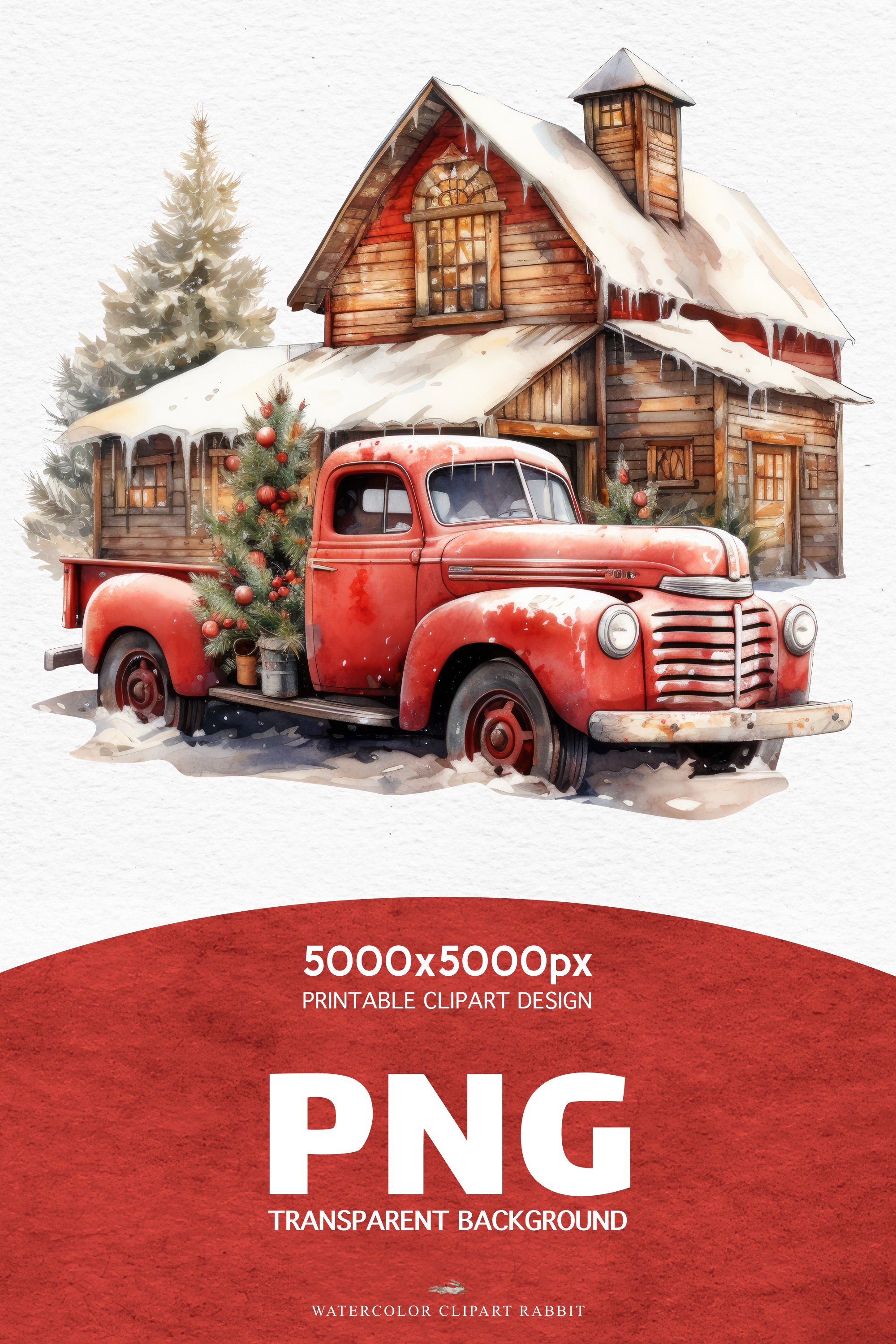 Red Christmas Truck Santa Winter Farm Barn Clipart PNG Files