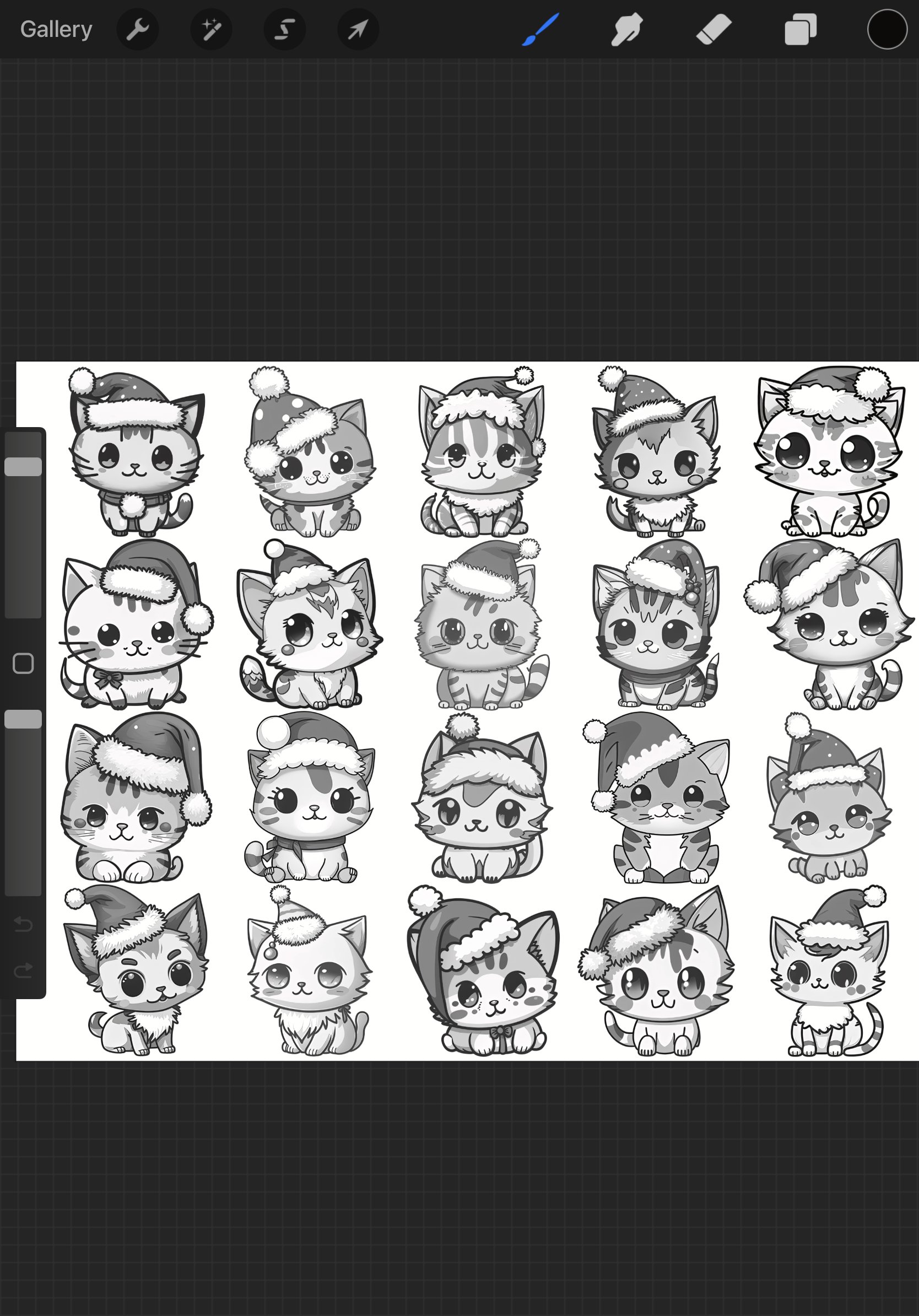 Cartoon Christmas Cats Set 1 Procreate Brush Stamps, 20 Cats