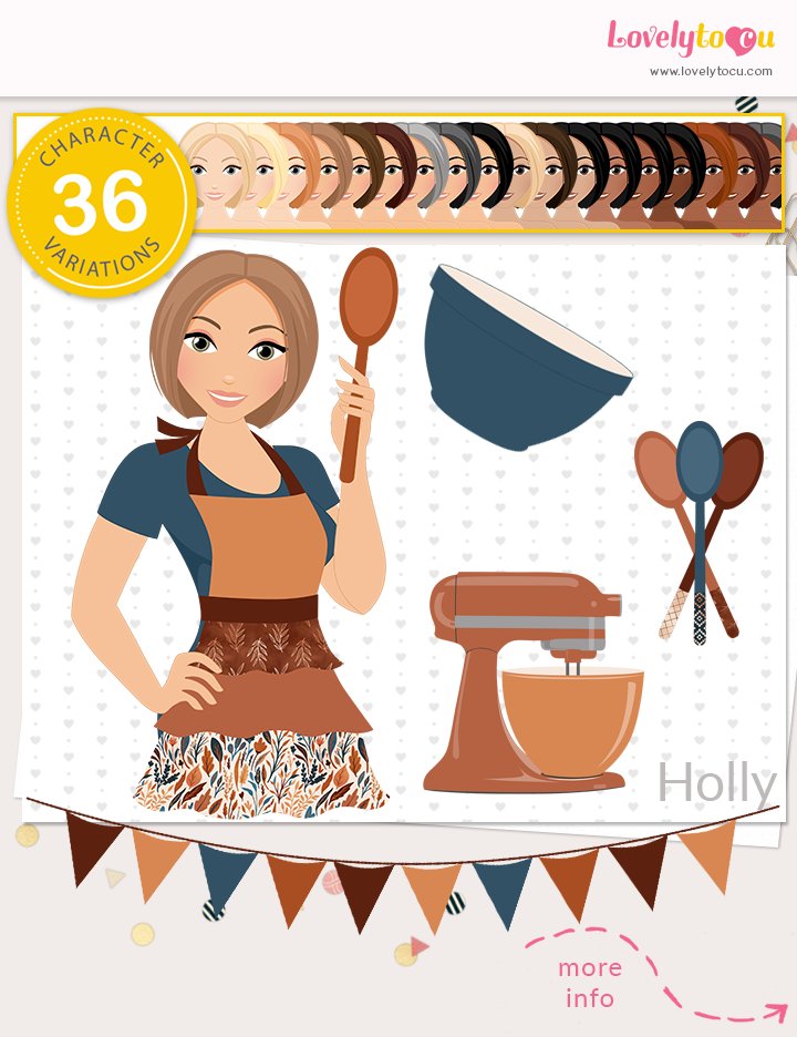 Baker woman avatar with baking utensils, Holly LVK14