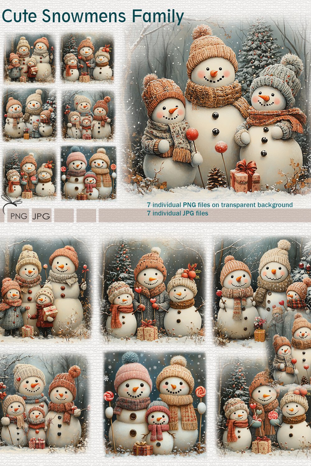 Cute Snowmens Family Sublimations - 7 Variations