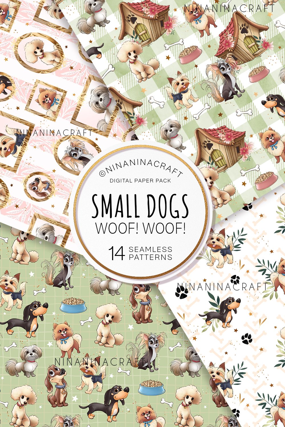 Cute Dog Seamless Pattern Pack, Yorkie