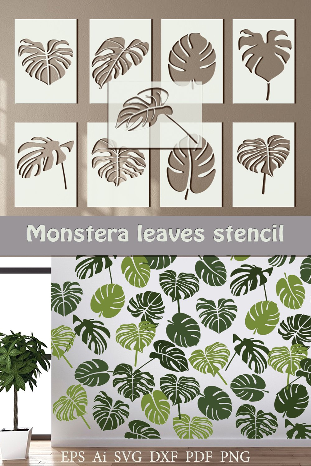 Monstera leaves stencil