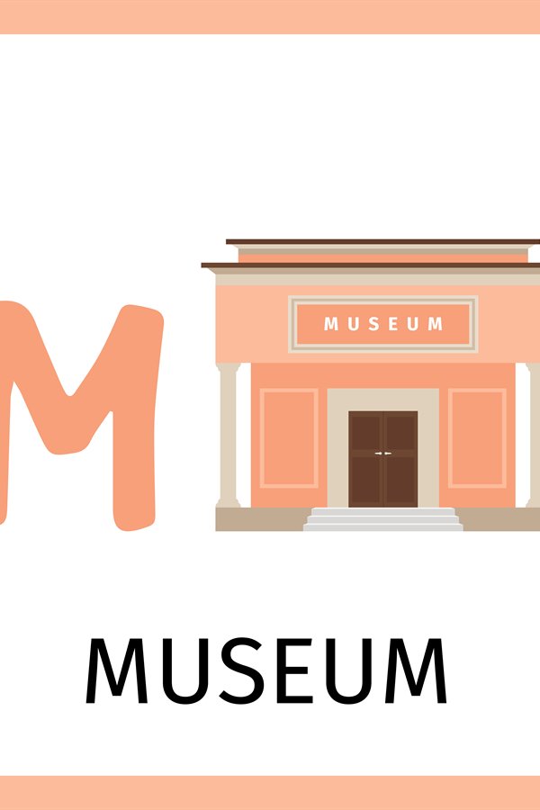 Alphabet card with museum building