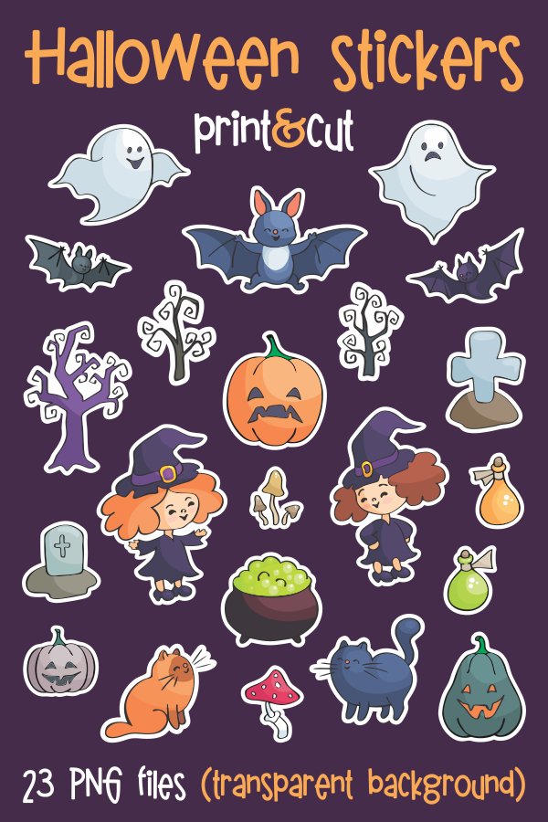 Halloween print and cut stickers set.