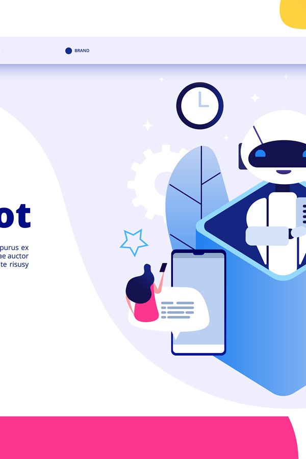 Chatbot concept. Chat with android woman man talking with mo